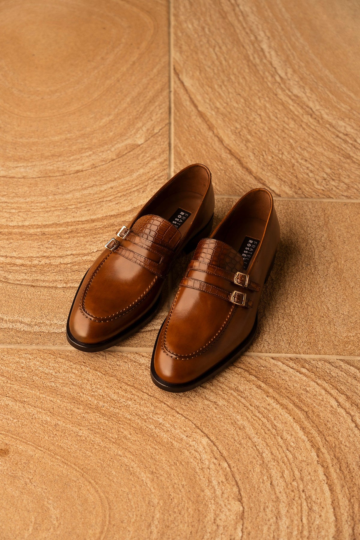 FRATELLI ROSSETTI Tan Crocodile Monk Strap — Mitchell Ogilvie