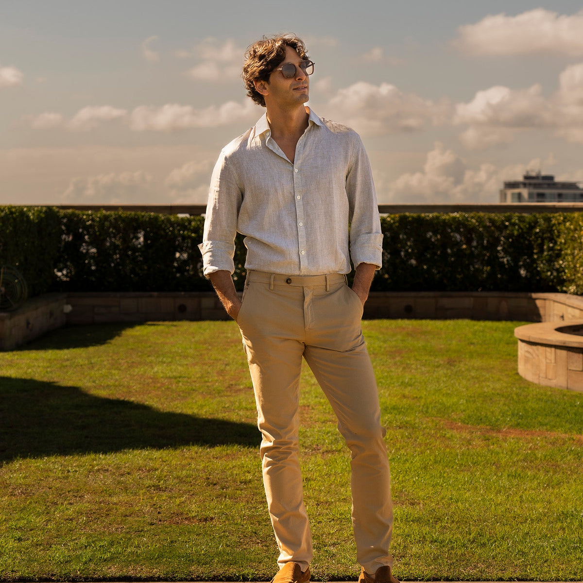 CAN L/S LINEN SHIRT W PLACKET GREEN — Mitchell Ogilvie