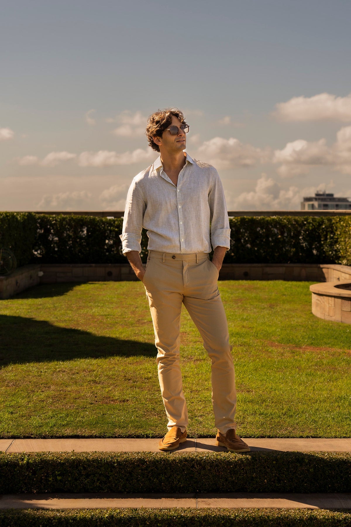 CAN L/S LINEN SHIRT W PLACKET GREEN — Mitchell Ogilvie