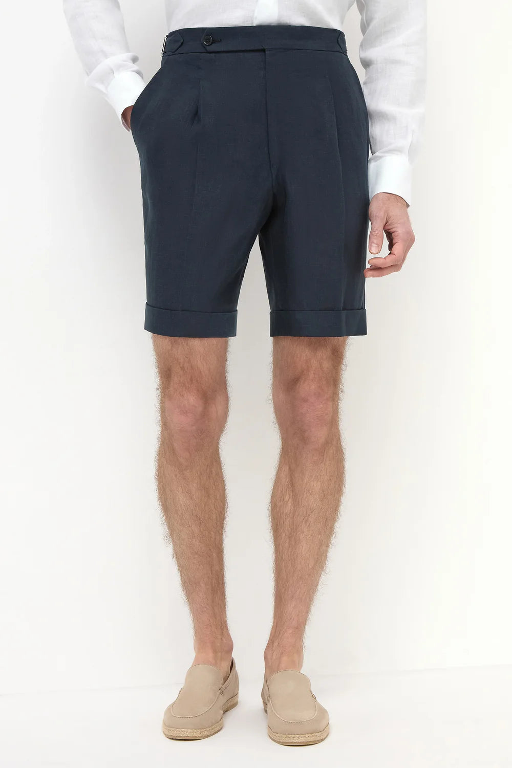 PINI PARMA | Linen Shorts With Side Tabs | Navy — Mitchell Ogilvie