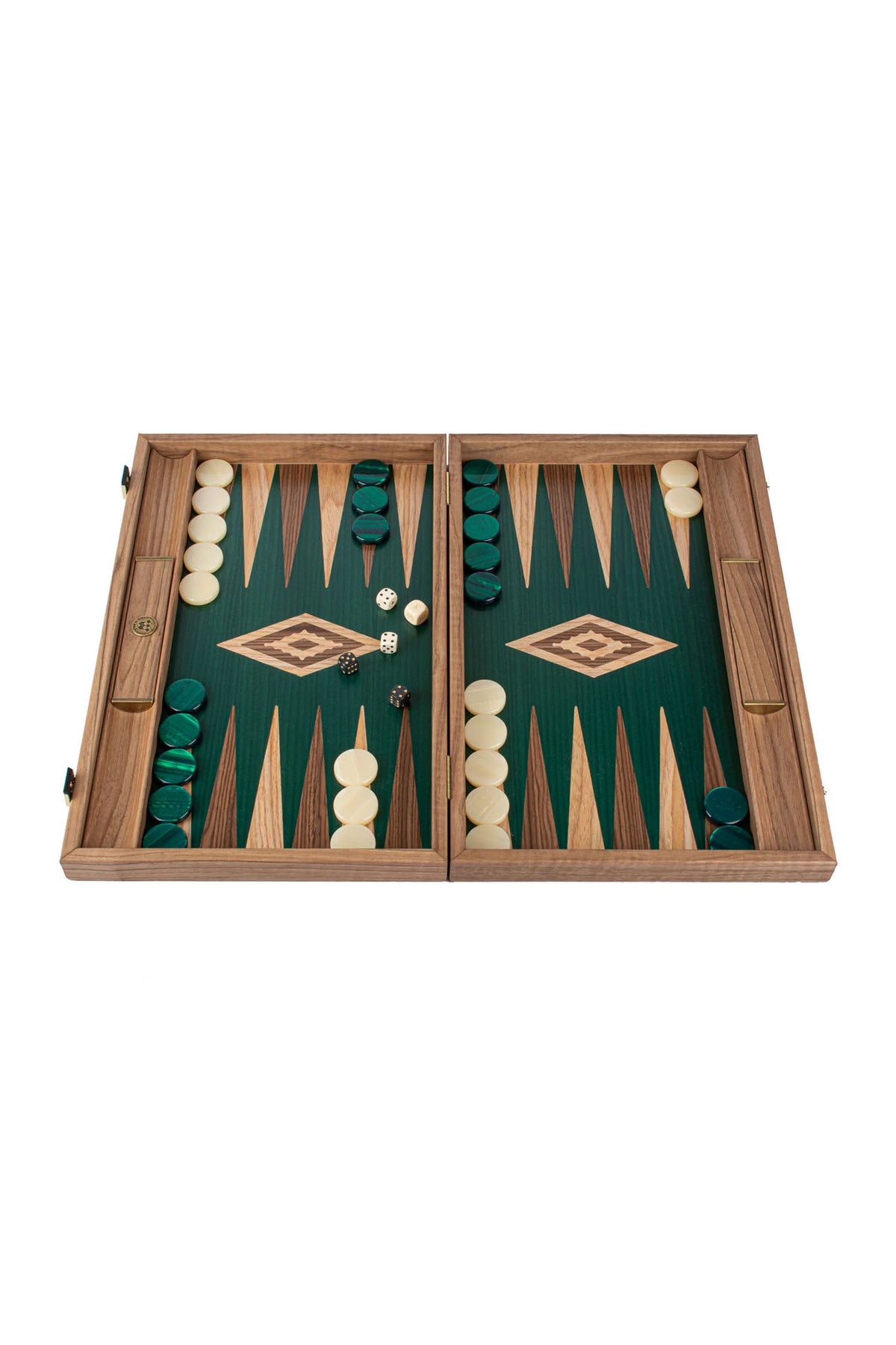 MANOPOULOS Brown Backgammon Set Green Inlay 48 x 30cm — Mitchell Ogilvie